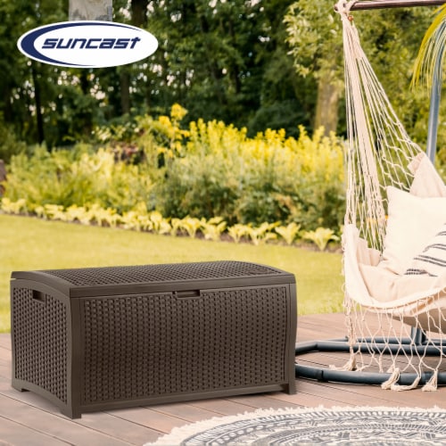 Suncast 73 Gallon Waterproof Resin Wicker Outdoor Patio Storage Deck ... Suncast 73 Gallon Waterproof Resin Wicker Outdoor Patio Storage Deck ...