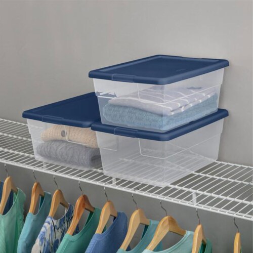 Sterilite Stackable 16 Qt Storage Box Container Clear With Blue Lid