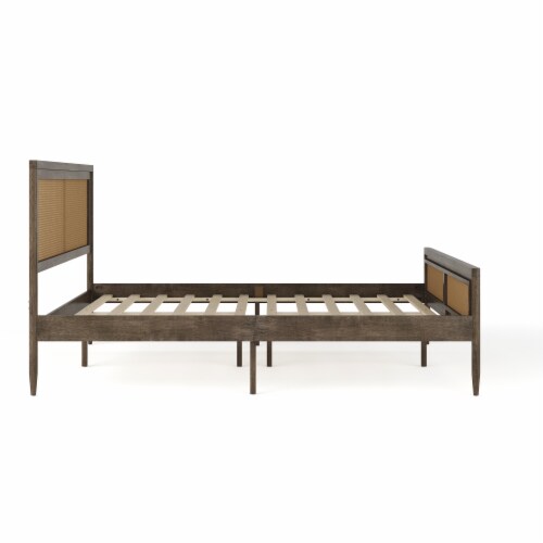 Martha Stewart Wooden Queen Platform Bed with Rattan Inset Headboard and Footboard Brown Gray Queen Harris Teeter