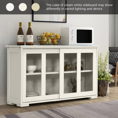 Costway Storage Cabinet Sideboard Buffet Cupboard Glass Sliding Door Pantry Kitchen Off White 42 x13.0 x24.5 Foods Co