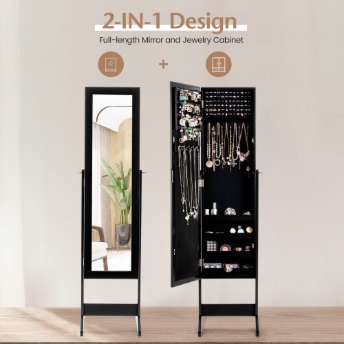 Costway Jewelry Mirrored Cabinet Armoire Organizer Storage Box w Stand Christmas Gift 14 x 12 x 56.5 Mariano s