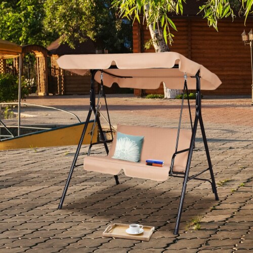 Slickblue Steel Frame Outdoor Loveseat Patio Canopy Swing with Cushion 1 Unit Baker s