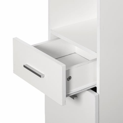 Tall Thin Corner Shelf Floor Cabinet with 2 Doors 1 Drawer Freestanding Linen Tower Cabinet One Size Smith s Food and Drug