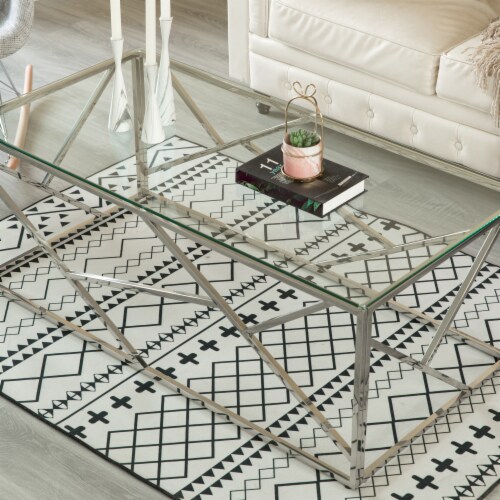 Fabulaxe Decorative Rectangular Glass Top Metal Modern Coffee Table Silver One Size King Soopers