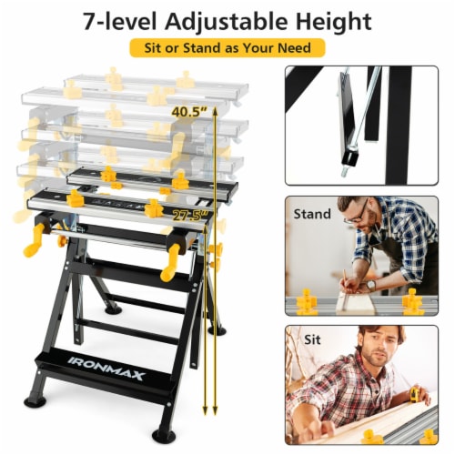 Folding Work Table Portable Workbench w/ Adjustable Height & Tiltable ... Folding Work Table Portable Workbench w/ Adjustable Height & Tiltable ...
