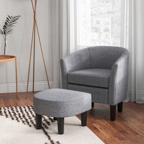 Slickblue Barrel Club Chair with Ottoman Set Linen Fabric Accent Chair with Footrest 2 Unit King Soopers