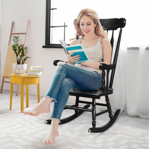 Gymax Wooden Rocking Chair Single Rocker Indoor Garden Patio Yard Black ... Gymax Wooden Rocking Chair Single Rocker Indoor Garden Patio Yard Black ...
