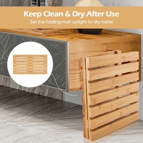 Bamboo Bath Mat Foldable Shower Mat W Non Slip Pads And Slatted Design