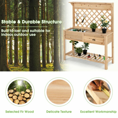 Gymax Wood Raised Garden Bed W Trellis Elevated Planter Box W Storage
