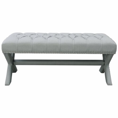 Posh Living Kennedy Linen Button Tufted Silver Nailhead Trim X Leg