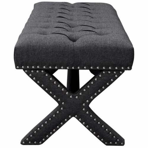 Posh Living Kennedy Linen Button Tufted Silver Nailhead Trim X Leg