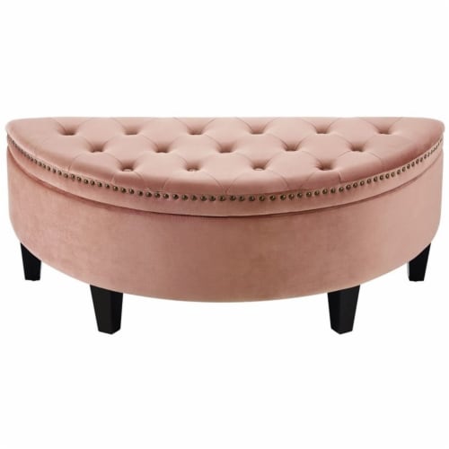 Posh Living Nathan Velvet Tufted Gold Nailhead Trim Half Moon Storage