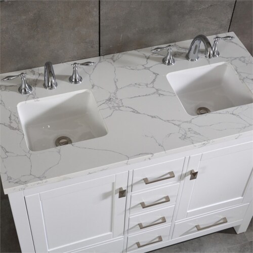 Totti Memphis 44 White Transitional Double Sink Bathroom Vanity 1 Baker s