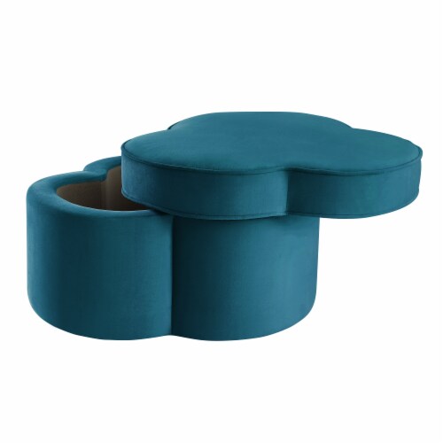 Rustic Manor Romilly Velvet Clover Shaped Cocktail Storage Ottoman Teal