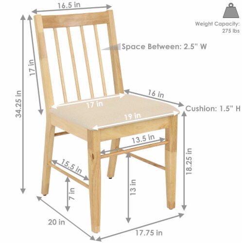 Set Of 2 Solid Wood Dining Chairs Slat Back Traditional Natural Beige