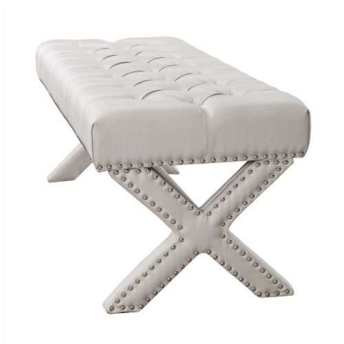 Inspired Home Louis Linen Button Tufted Silver Nailhead Trim X Leg