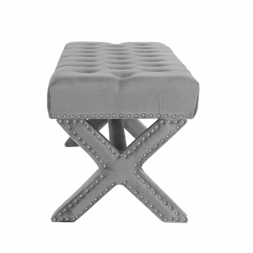 Inspired Home Louis Velvet Button Tufted Silver Nailhead Trim X Leg