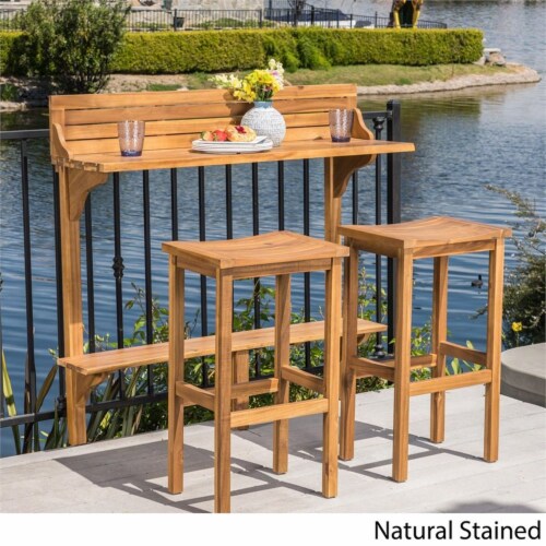 Noble House Caribbean Outdoor 3 Pc Natural Acacia Wood Balcony Bar Set 1 Mariano s