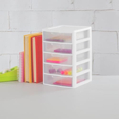 Sterilite Clearview Small Plastic 5 Drawer Desktop Storage Bin System