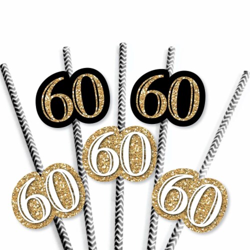 Big Dot Of Happiness Adult 60th Birthday Gold Striped Paper Straw