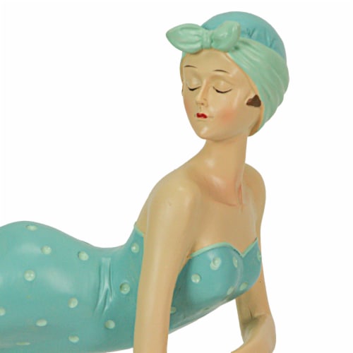 Retro Bathing Beauty Beach Girl Posing In Sage Green Polka Dot Swimsuit Figurine 135 Inch