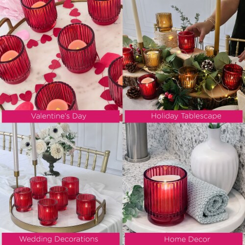Kate Aspen Ribbed Red Glass Votive Candle Holder Set Of 6 27206rd