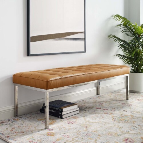 Modway Loft Tufted Large Upholstered Faux Leather Bench Silver Tan 20x55.5x17.5 Kroger