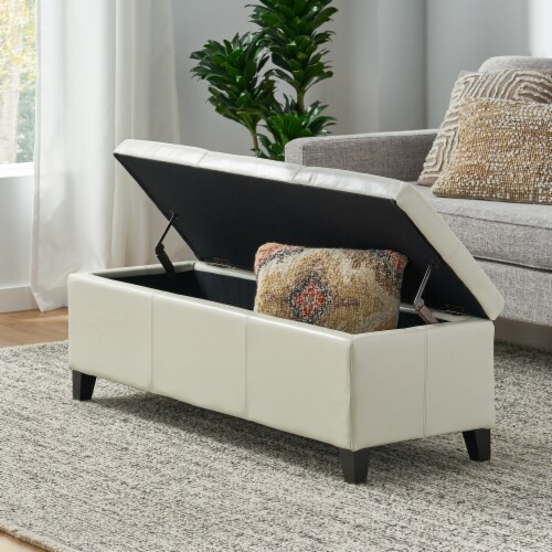 Ivory leather storage ottoman store