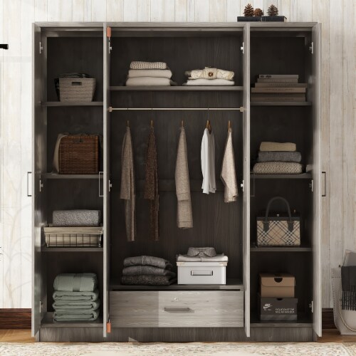 Simplie Fun 4 Door Wardrobe with 1 Drawer Gray 1 count Smith s Food and Drug