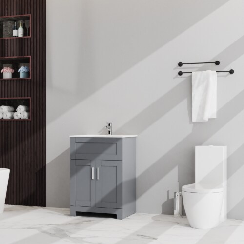 Simplie Fun 24 Bathroom Sink Vanity Laundry Utility Cabinet Gray 1 count Smith s Food and Drug