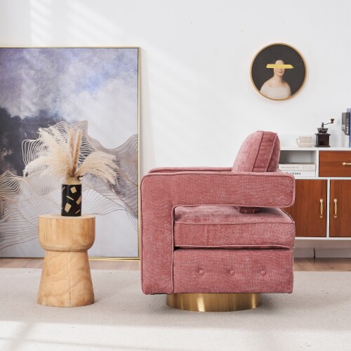 Simplie Fun Luxurious Pink Linen Fabric Chair with Swivel and Pocket Springs 1 count King Soopers