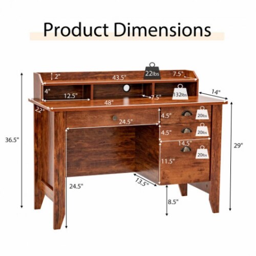 Hivvago Vintage Computer Desk with Storage Shelves and 4 Drawers Rustic Brown 1 Smith s Food and Drug
