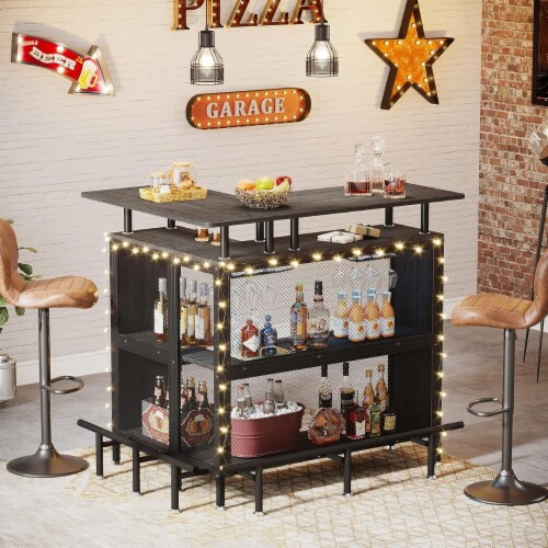Tribesigns L Shaped Liquor Bar Table Corner Coffee Bar With Stemware Racks Black 1 unit Gerbes Super Markets