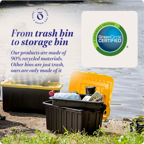Homz Durabilt 15 Gallon Tough Flip Lid Storage Container Black Yellow