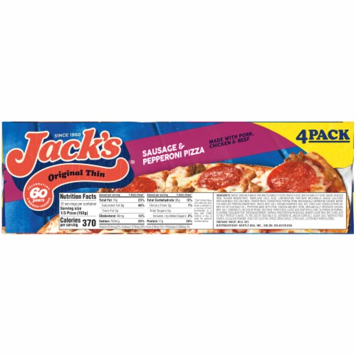 Jack's Original Thin Crust Sausage & Pepperoni Pizza 4 Count, 64.4 oz ... Jack's Original Thin Crust Sausage & Pepperoni Pizza 4 Count, 64.4 oz ...