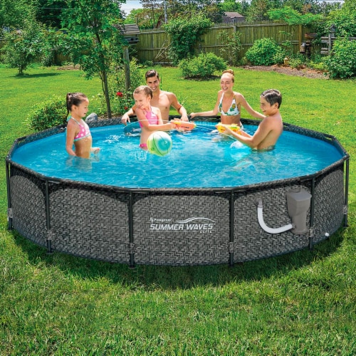 Summer Waves 12 x 33 Outdoor Round Frame Above Ground Swimming Pool with Pump 1 Piece City Market