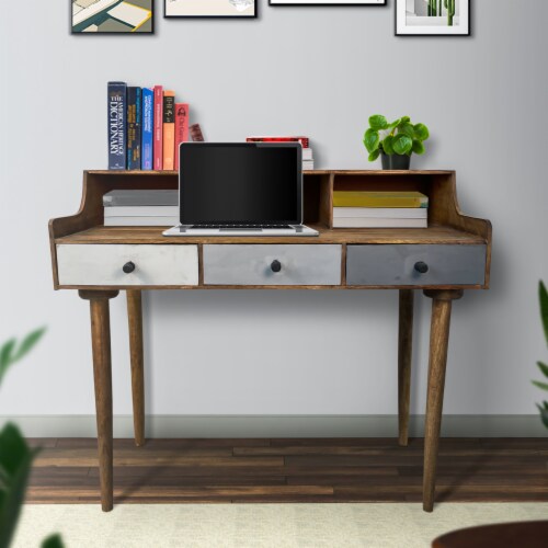 42 Inches 3 Drawer Study Table with Elevated Shelf and Detachable Legs Brown 1 Gerbes Super Markets