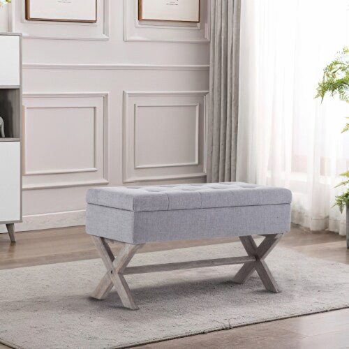 36 Inch Fabric Lift Top Storage Bench with Button Tufting Gray Saltoro Sherpi 16.5x36.25x19.75 Pay Less Super Markets