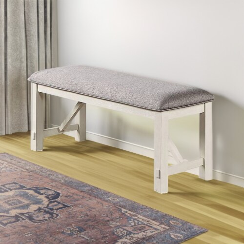 Lexi 50 Inch Dining Bench Fabric Padded Seat Rubberwood Gray And