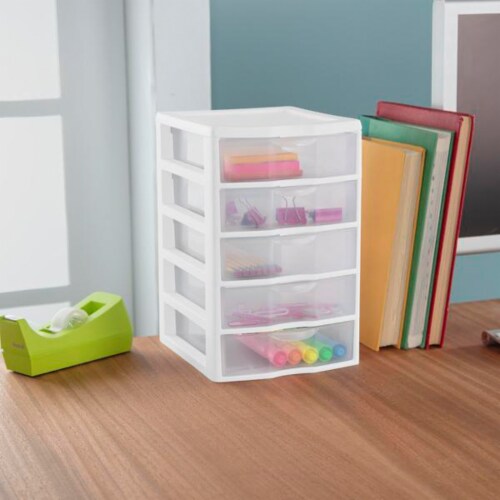 Sterilite Clearview Small Plastic 5 Drawer Desktop Storage Bin System