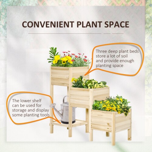 3 Tier Raised Garden Bed W Storage Shelf Elevated Wooden Planter Box