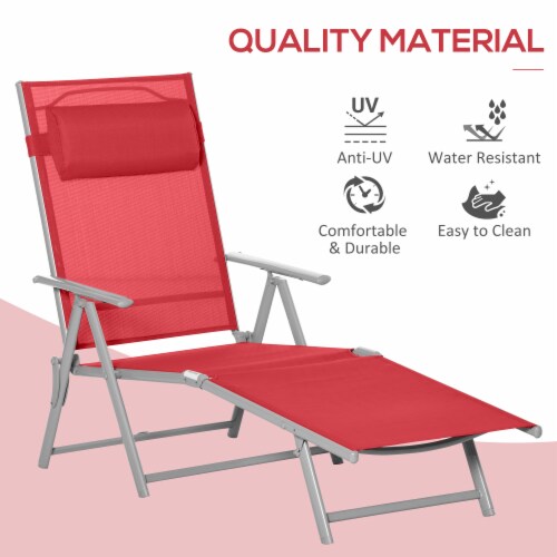 Outdoor Folding Lounge Chair, Reclining Beach, Lawn & Pool Chaise, Red ... Outdoor Folding Lounge Chair, Reclining Beach, Lawn & Pool Chaise, Red ...