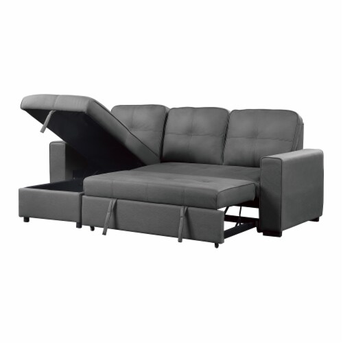 93 W 2-Piece Reversible Sectional Sofa in Gray w/Pullout Bed & Hidden ... 93 W 2-Piece Reversible Sectional Sofa in Gray w/Pullout Bed & Hidden ...