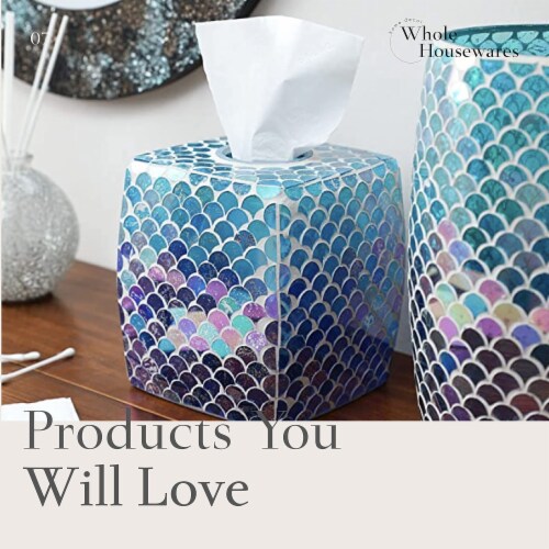 Whole Housewares 5 Piece Navy Blue Mosaic Glass Bathroom Accessory