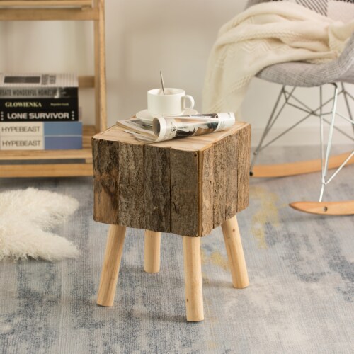 Vintiquewise Decorative Natural Wooden Log Box Shaped Side Table for Indoor and Outdoor 1 Foods Co