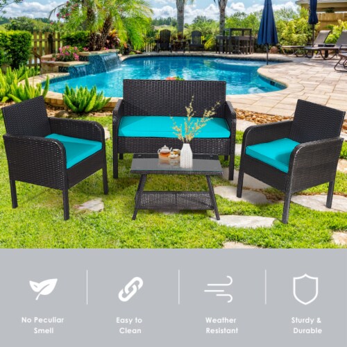 Gymax 4pcs Outdoor Rattan Furniture Set Patio Conversation Set W