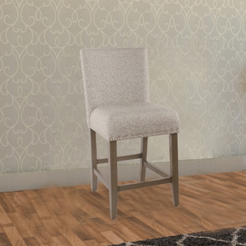 Fabric Upholstered Wooden Counter Stool With Striking Nail Head Trims