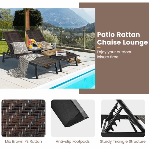 Patio PE Rattan Chaise Lounge Outdoor Recliner w/ 5-Level Backrest ... Patio PE Rattan Chaise Lounge Outdoor Recliner w/ 5-Level Backrest ...