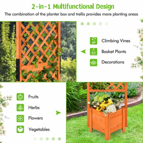 Raised Garden Bed Wooden Planter W Trellis For Vine Climbing Plant