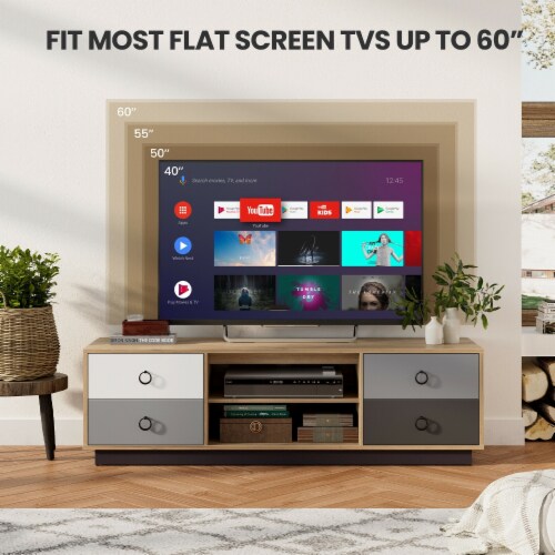 Slickblue Modern 55 Inch TV Stand with 2 Storage Cabinets for TVs up to 60 Inch Natural 1 Unit Fry s Food Stores